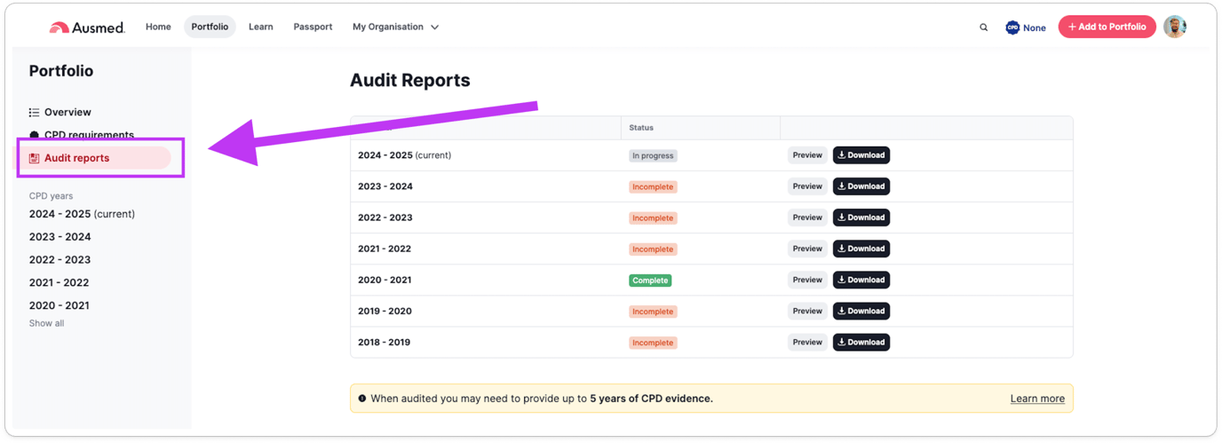 Download a CPD report