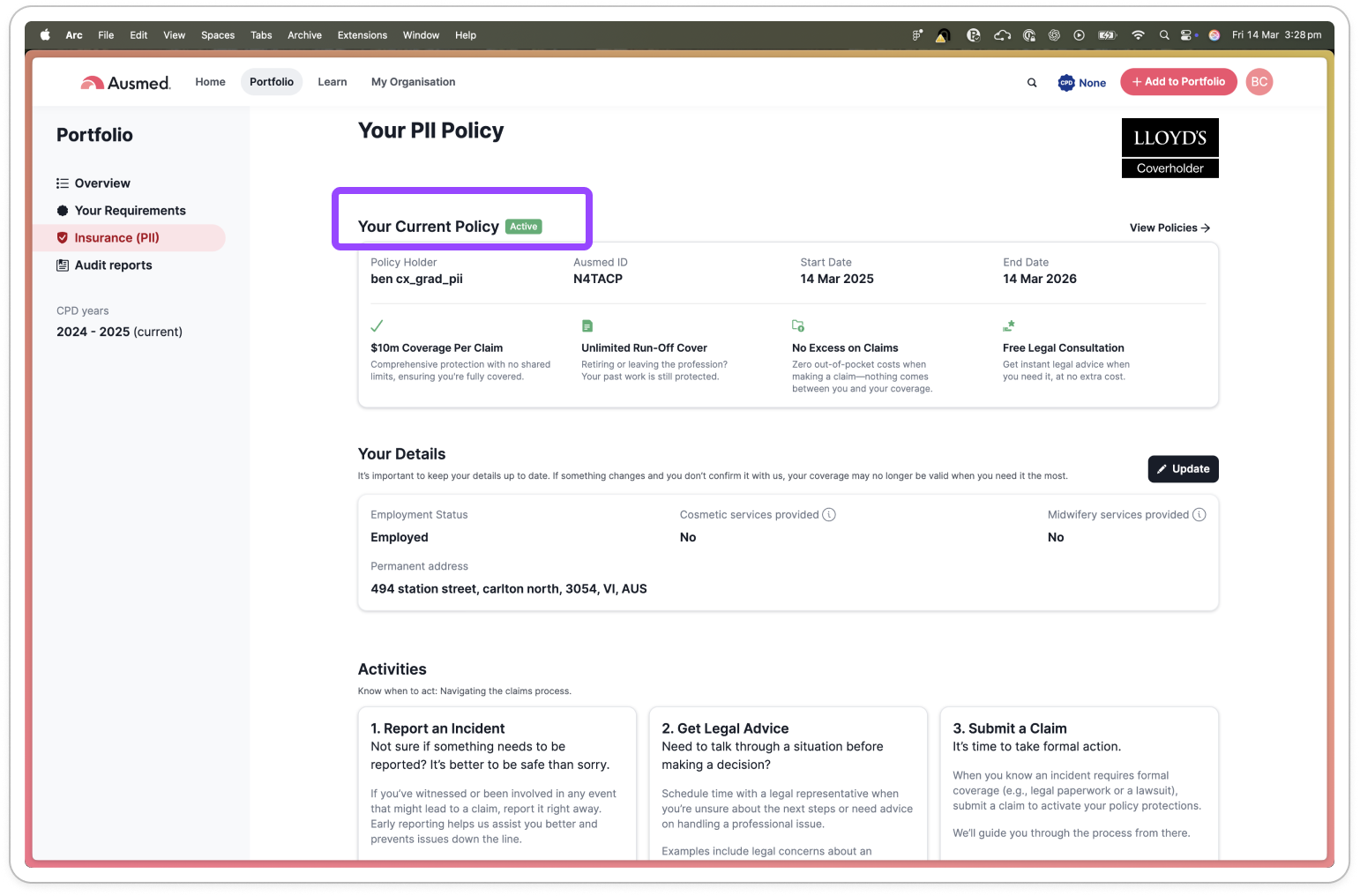 View my insurance policy details